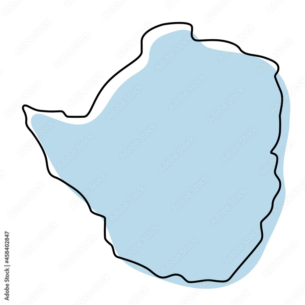 Stylized simple outline map of Zimbabwe icon. Blue sketch map of ...