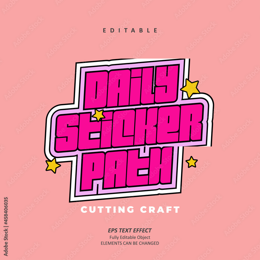 daily sticker path cutting craft pinky text effect editable premium ...