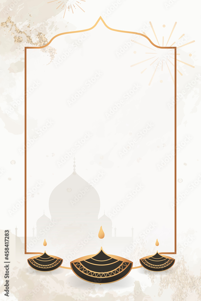 Gold frame on Diwali pattern background vector Stock Vector | Adobe Stock