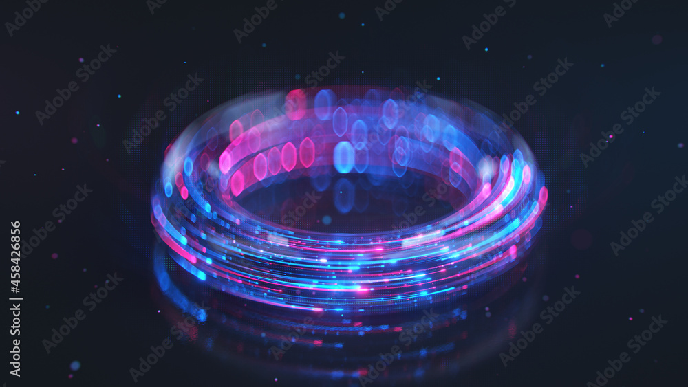 Synth wave torus with glowing lines 3D rendering Stock Illustration ...