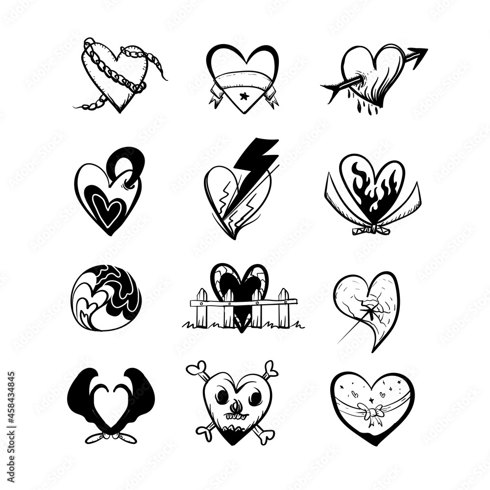 Hand drawn heart symbols doodle vector. Set of hand drawn, sketch ...