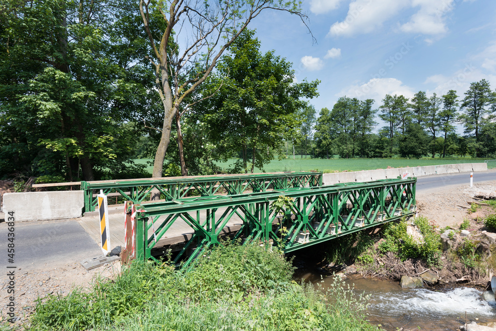 Bridge reconstruction. Panels with reinforcing steel bars on top of ...