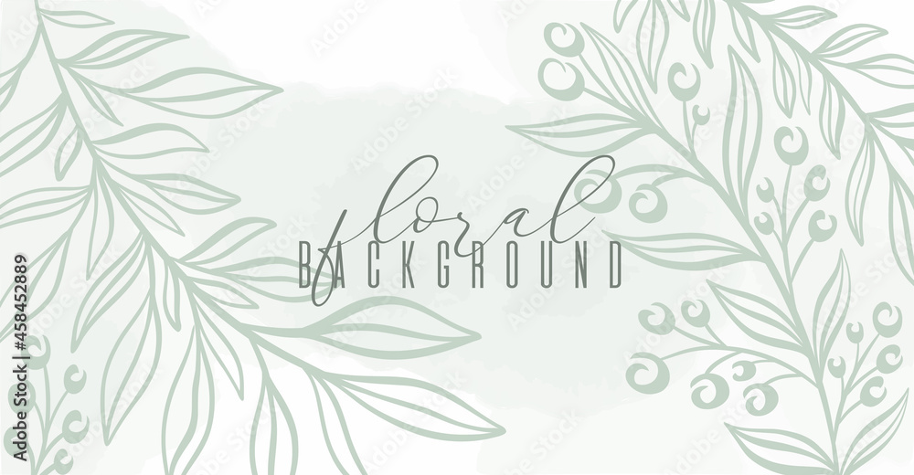 Floral frame horizontal organic design product.Leaf and tree branch ...