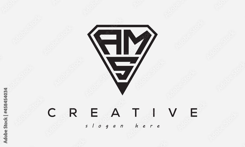 initial letters logo AMS black monogram diamond pentagon shape with ...