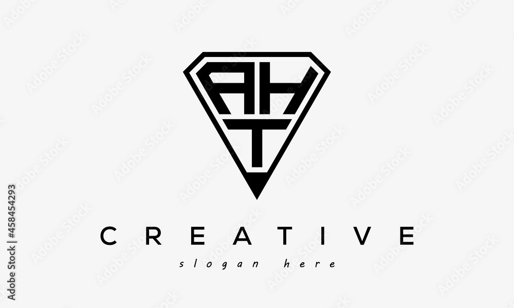 initial letters logo AHT black monogram diamond pentagon shape with ...