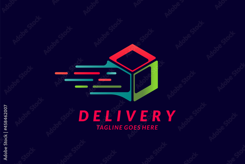 delivery logo design , colorful box with fast tail Flat Vector Business ...