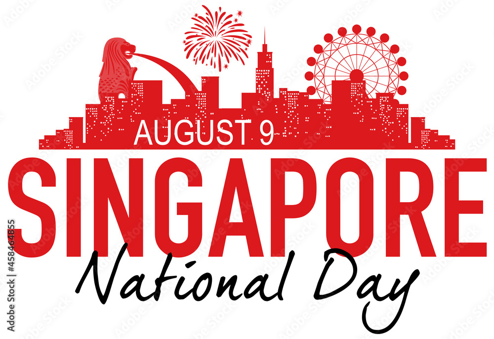 Poster Singapore National Day banner with landmarks of Singapore – Wall ...