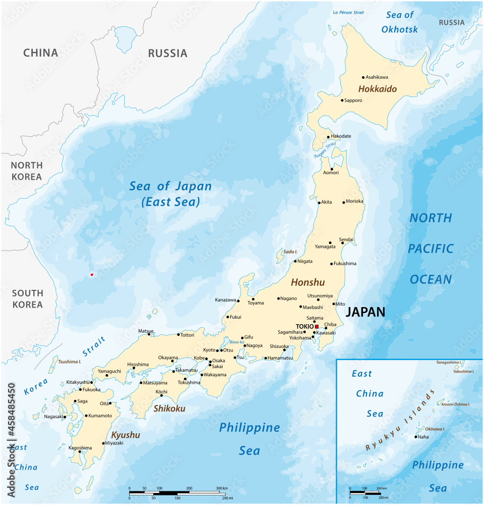 Vetor de vector map of the East Asian island nation of Japan do Stock ...