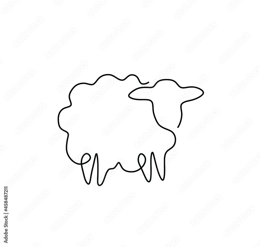 Vector isolated small simple sheep one line single line drawing. Ram ...