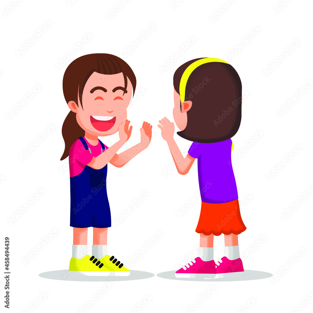 little girl does a double high five with her friend Stock Vector ...