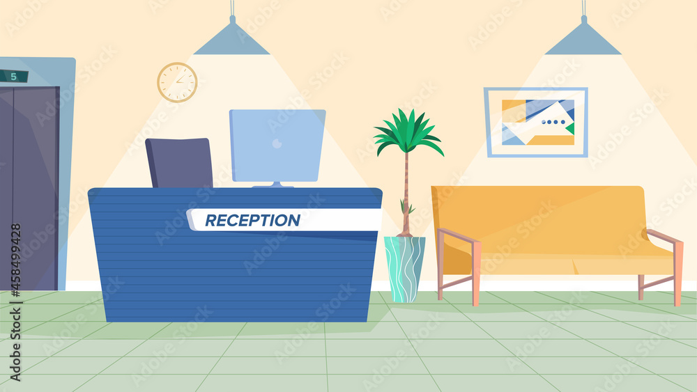 Reception interior concept in flat cartoon design. Waiting hall lobby ...