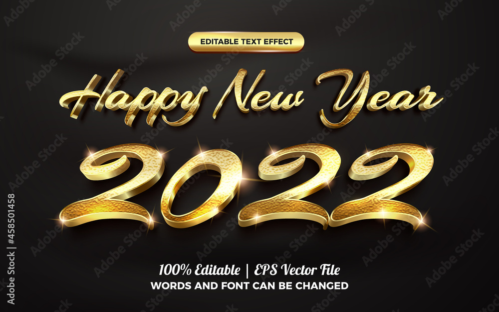 happy new year 2022 3d gold glitter text style effect template editable ...