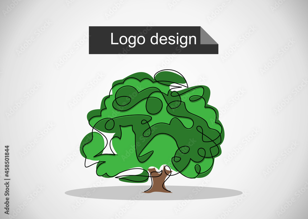 Tree logo continuous one line drawing of nature tree vector ...