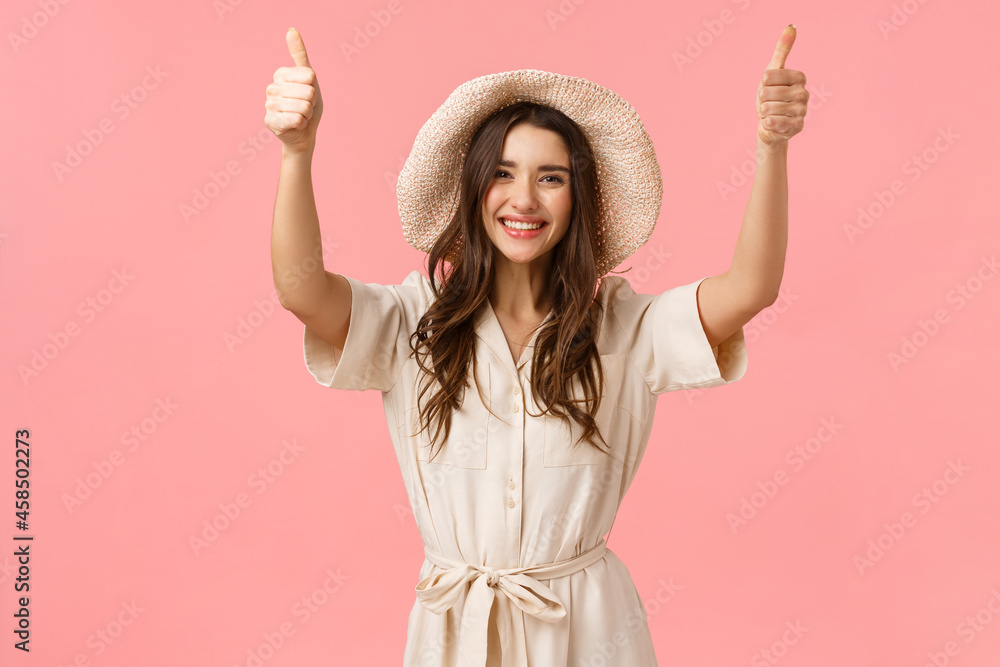 Good job, well done. Beautiful happy girl cheering, rooting for friend ...