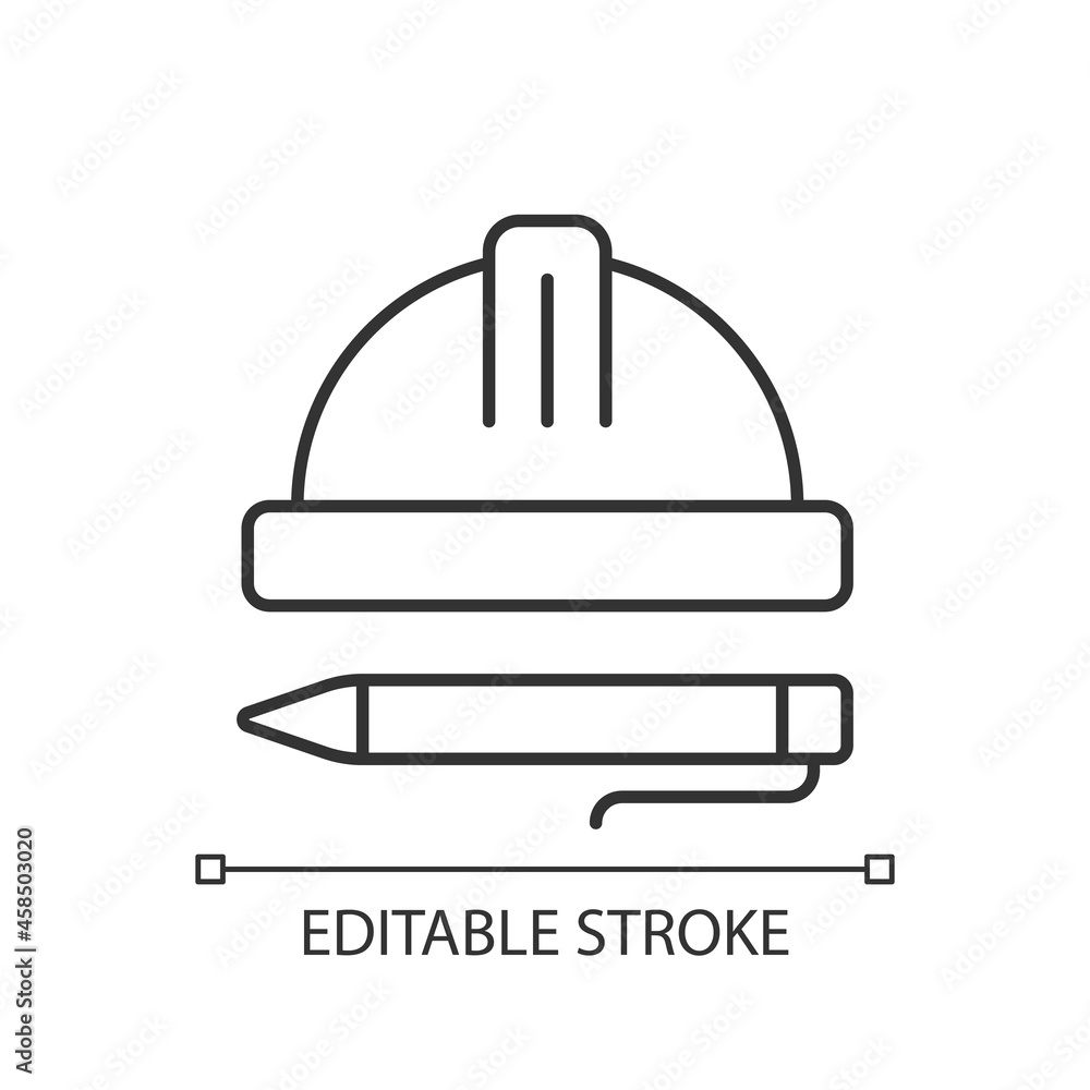 Inspection linear icon. Building inspector. New construction evaluation ...