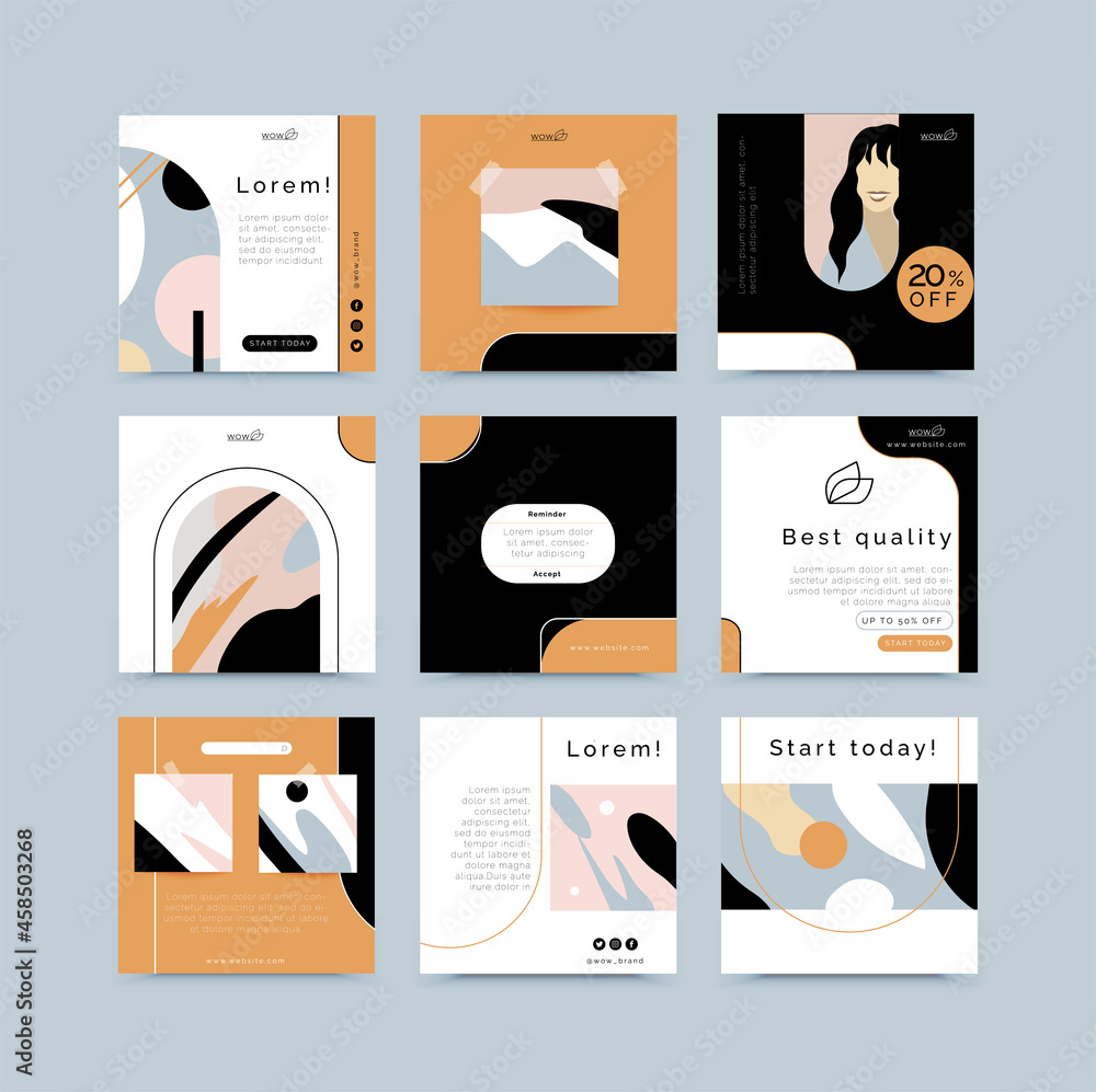 Social media feed, 9 vector templates for social media posts, easy ...