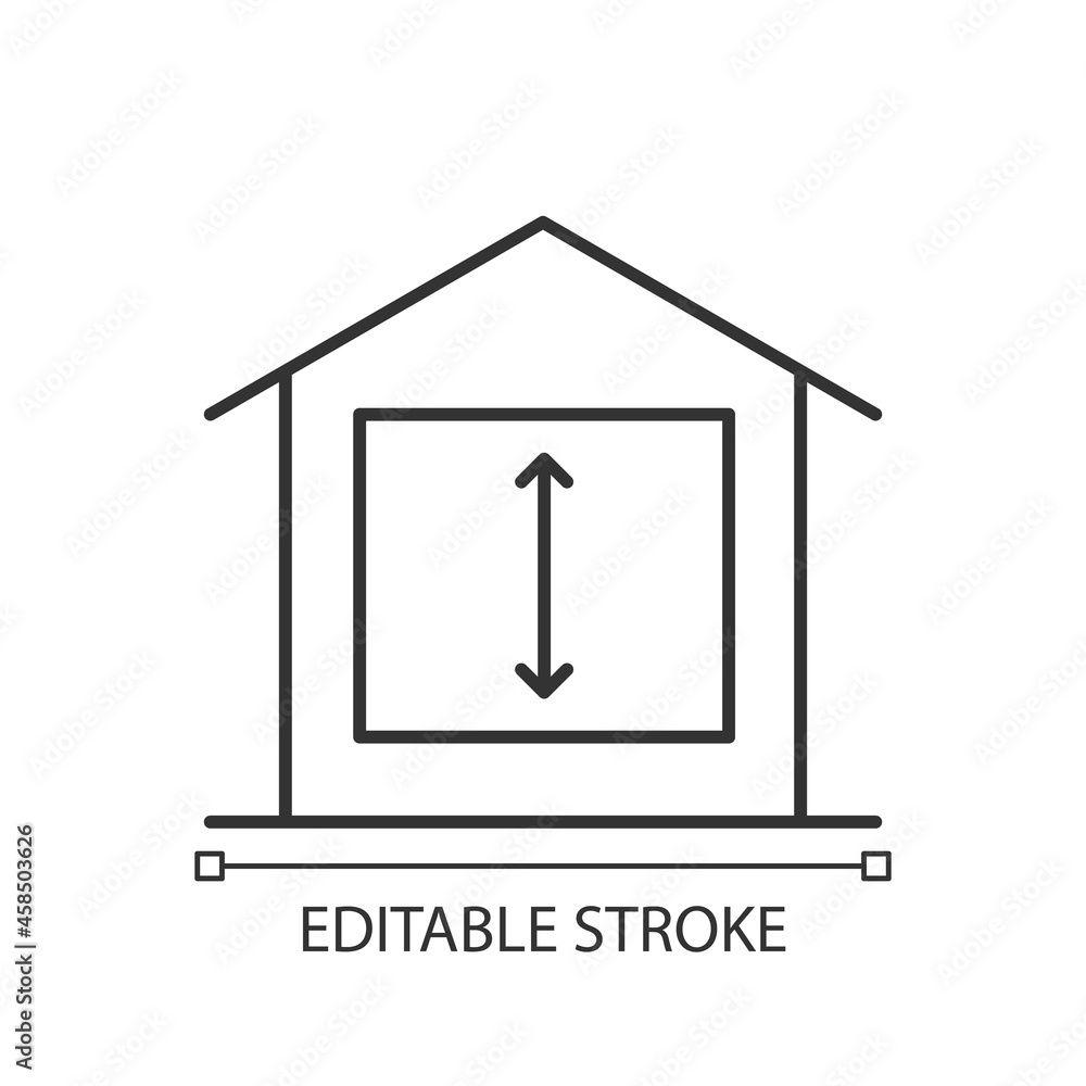 Minimum ceiling heights linear icon. Standards for habitable rooms ...