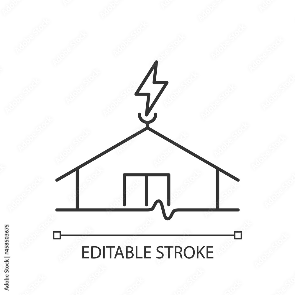 Lightning rod linear icon. Protecting buildings from lightning strike ...