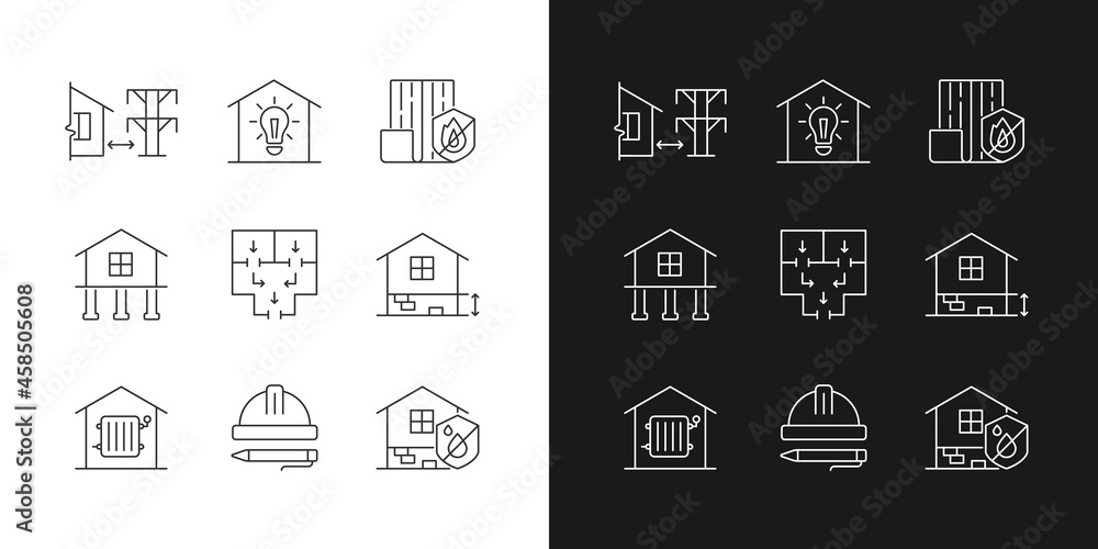 Building safety regulations linear icons set for dark and light mode ...