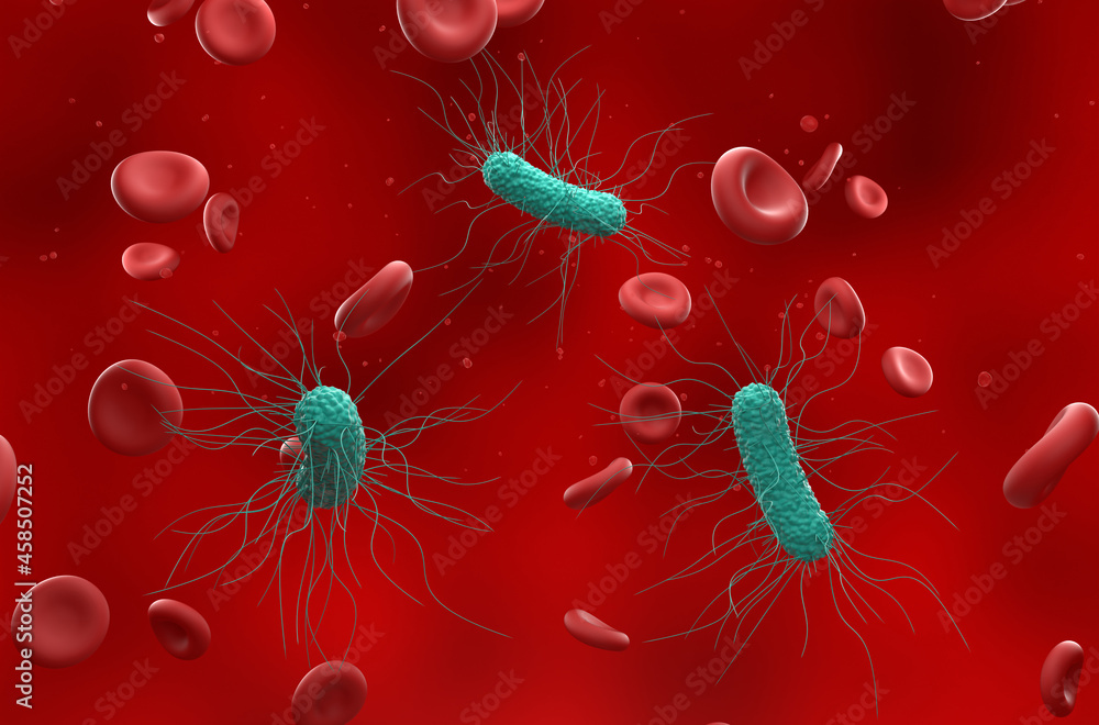 General bacterias in the blood flow - isometric view 3d illustration ...