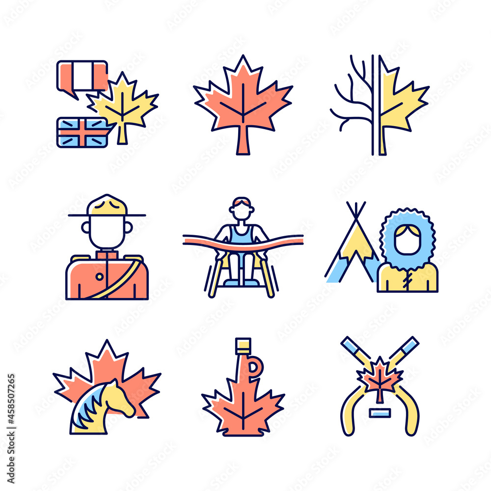 Canadian representation RGB color icons set. Official country symbols ...