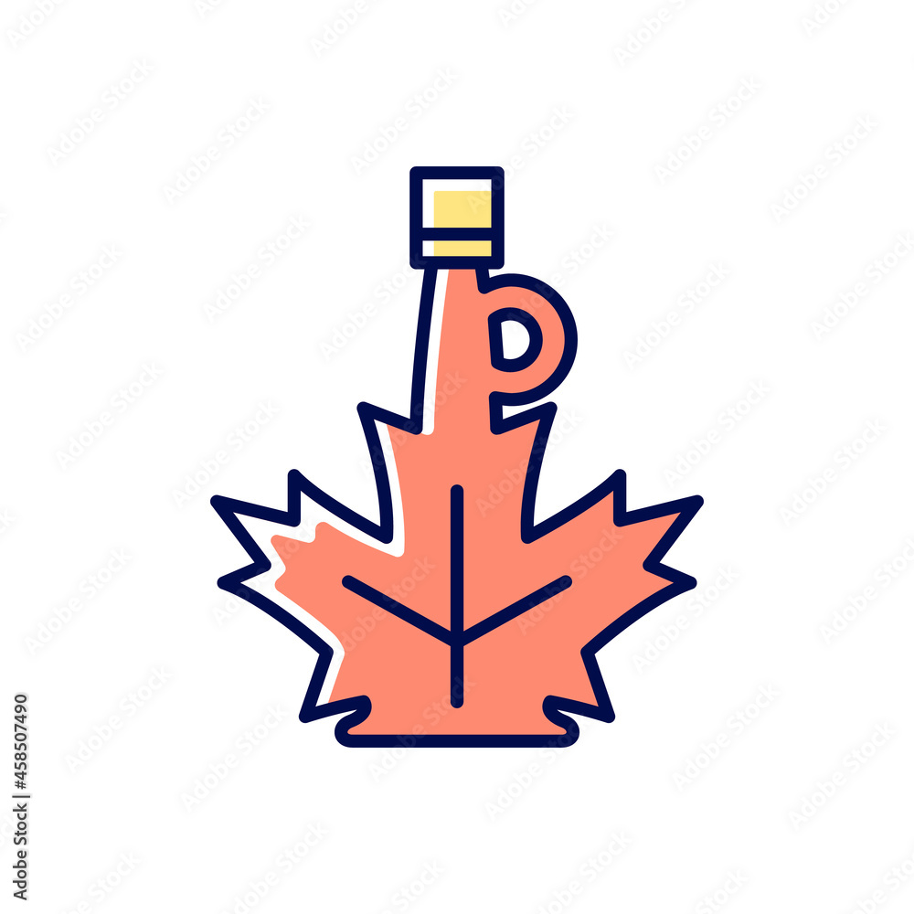 Maple syrup RGB color icon. Bottle of sweet sauce made of maple sap ...