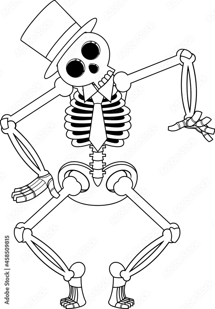 Outlined Halloween Skeleton Ghost Cartoon Character Dancing. Vector ...