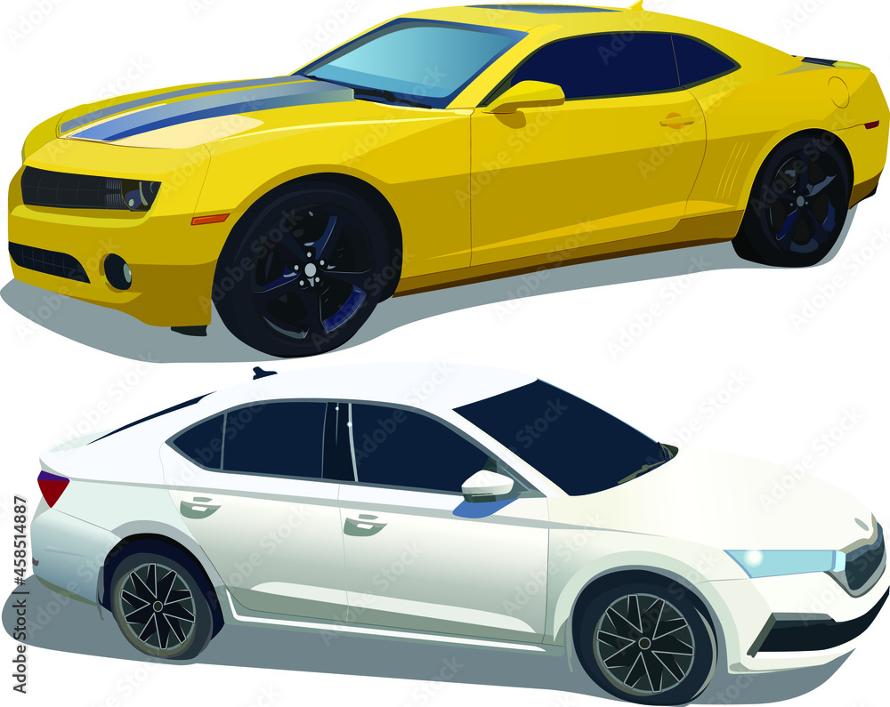 Vector set of car models. Wallpaper two cars. Realism, photorealism ...