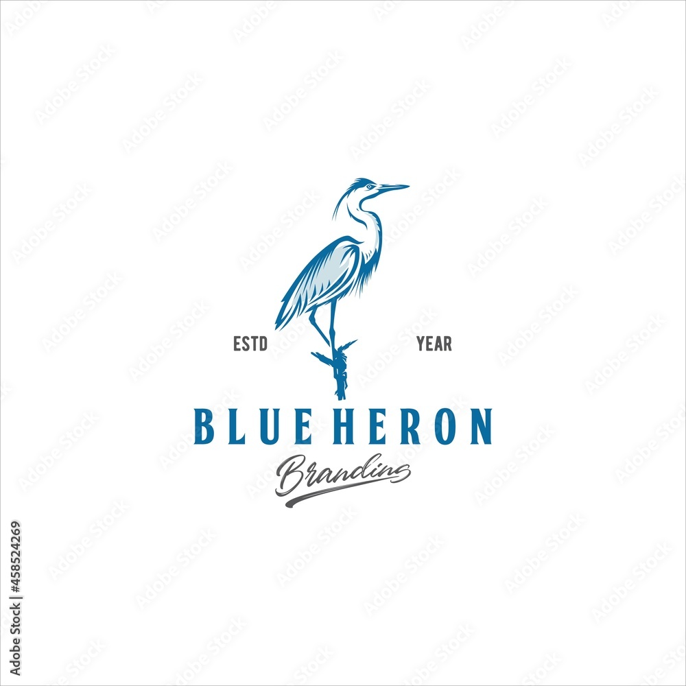 Blue Heron Logo Design Vector Image Stock Vector | Adobe Stock