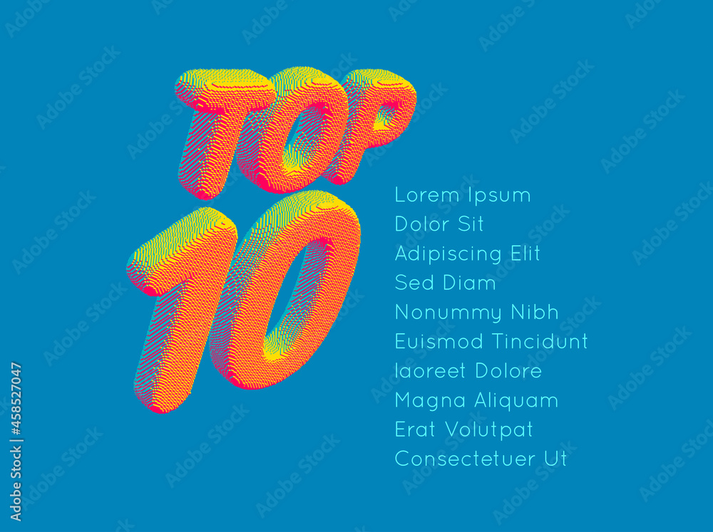 Top 10 list. Voxel art. 3D vector illustration for presentation, banner ...