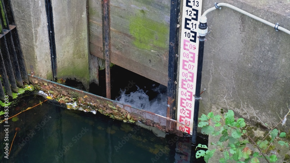 Water Level Gauge Board Scale attached to Concrete Canal Bank at Water ...