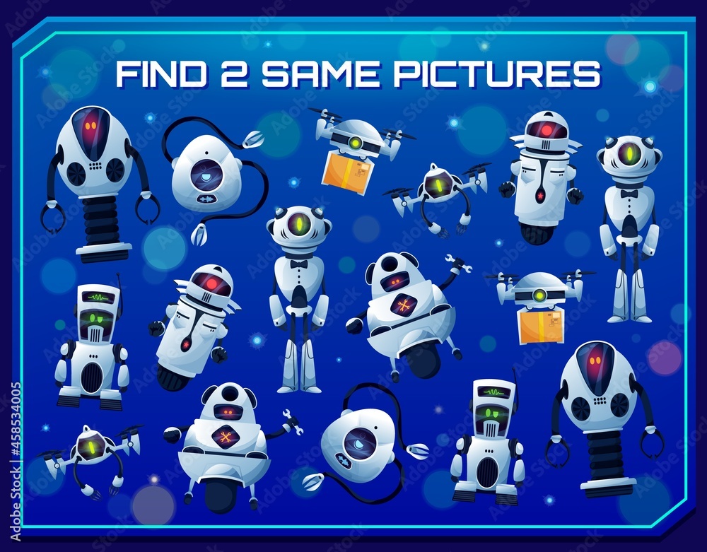 Fototapeta kuchenna Find two same robots vector kids game and education ...