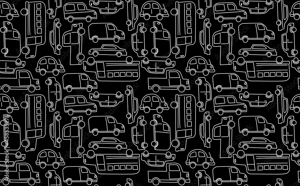 Cute seamless vector pattern featuring cars, busses, vans, and trucks ...