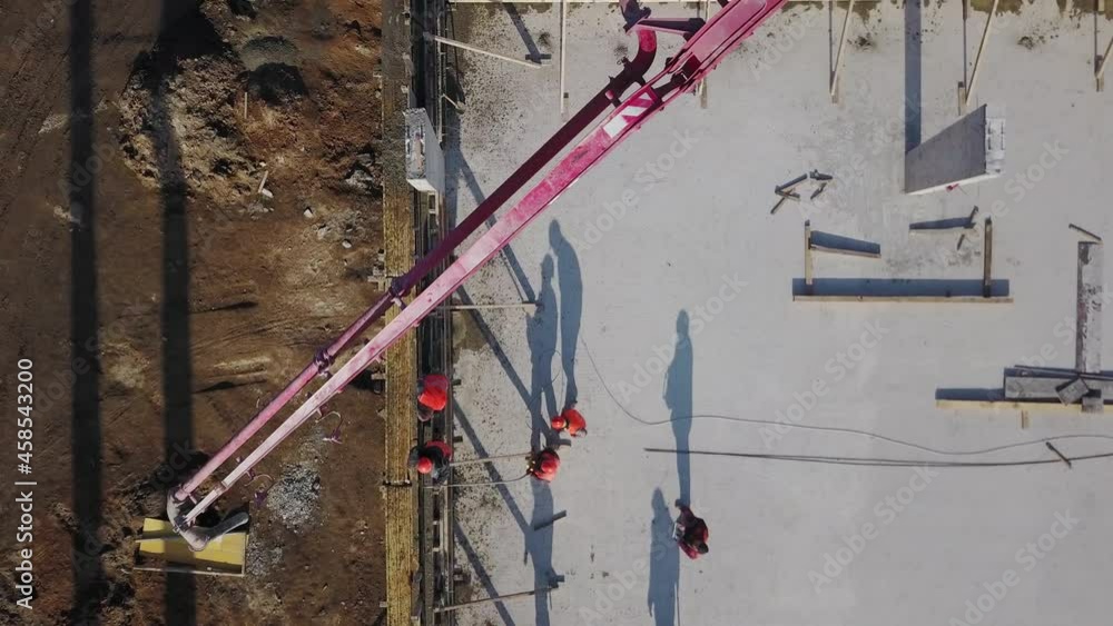 Vídeo do Stock: Aerial of concrete boom pump crane arm truck with ...
