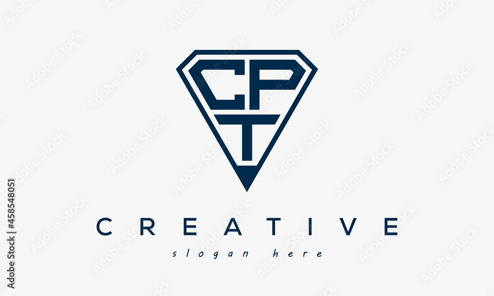 initial letters logo CPT black monogram diamond pentagon shape with ...