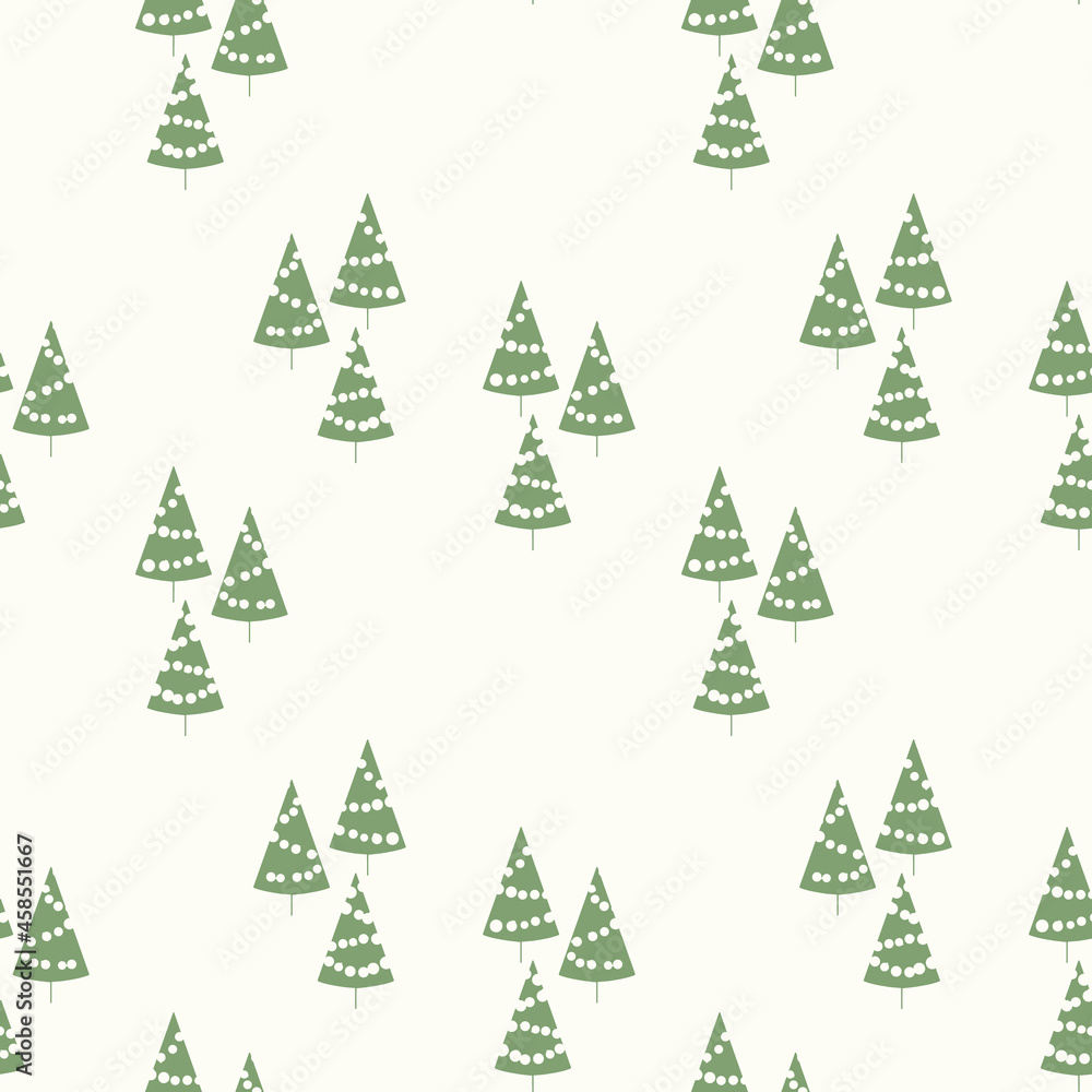Scattered green Christmas tree repeat pattern vector illustration ...