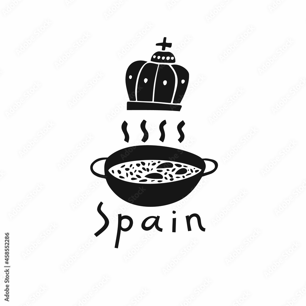 Vector hand drawn symbol of Spain. Travel illustration of Spain food ...