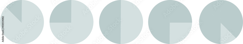 Illustration of five pie charts filling up. Business graphs and chart ...