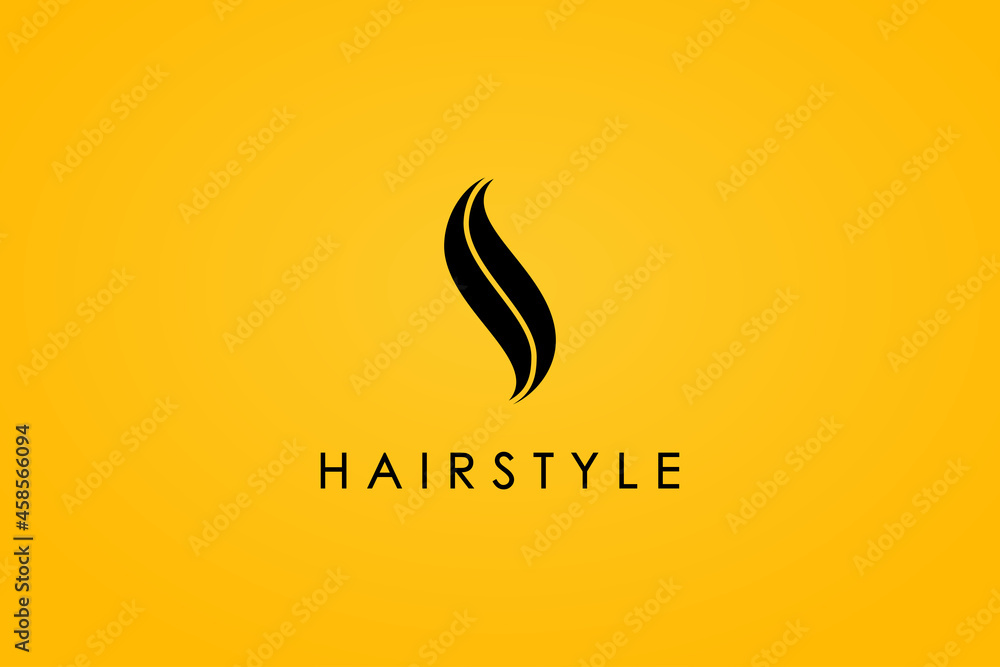 Simple Black Hair Wave Logo. Long Hair Silhouette Letter S isolated on ...
