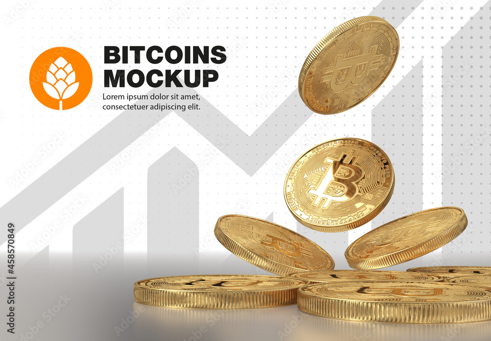 Golden Bitcoin Mockup Stock Template | Adobe Stock