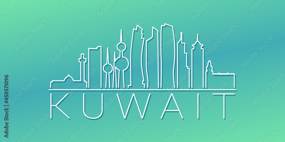Kuwait City, Kuwait Skyline Linear Design. Flat City Illustration ...