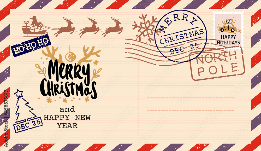 Vintage letter to Santa Claus postcard. Christmas mail Stock Vector ...