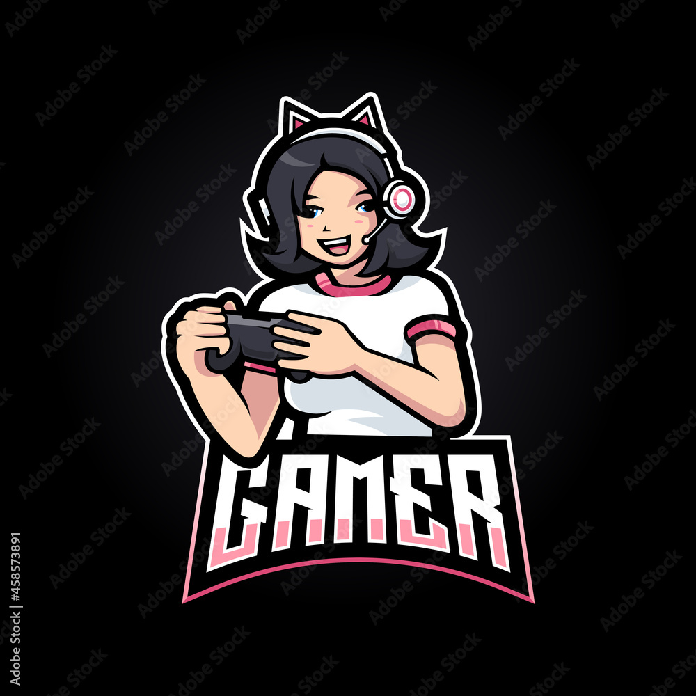 Cute gamer girl cartoon playing game Stock Vector | Adobe Stock