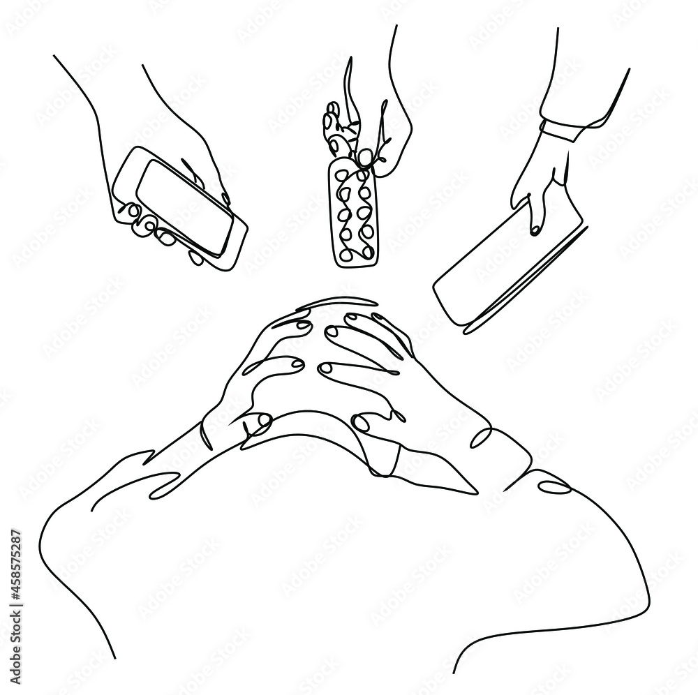 continuous drawing with one line of a man from the back holding his ...