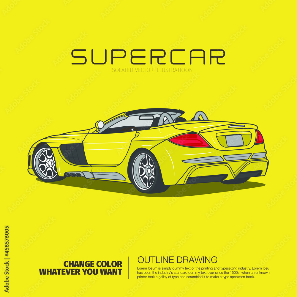 Luxury modern super car outline drawing vector illustration. Stock ...