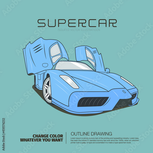 Luxury modern super car outline drawing vector illustration. Stock ...