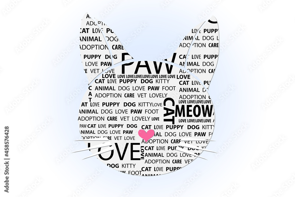 Cat head silhouette shape with text words meanings icon vector image ...