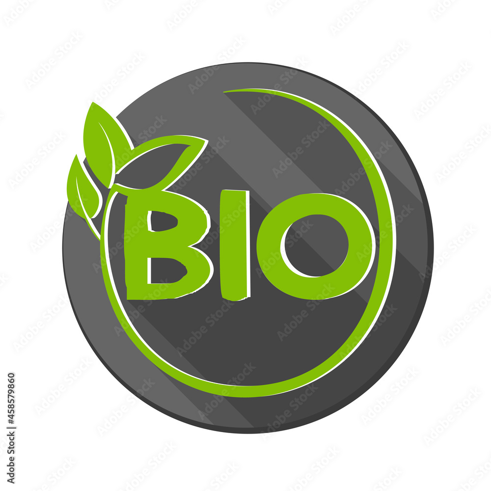 round BIO label or logo with green leaves isolated on white, vector ...