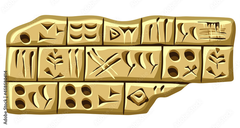 Akkadian cuneiform, assyrian and sumerian writing. Old script alphabet ...