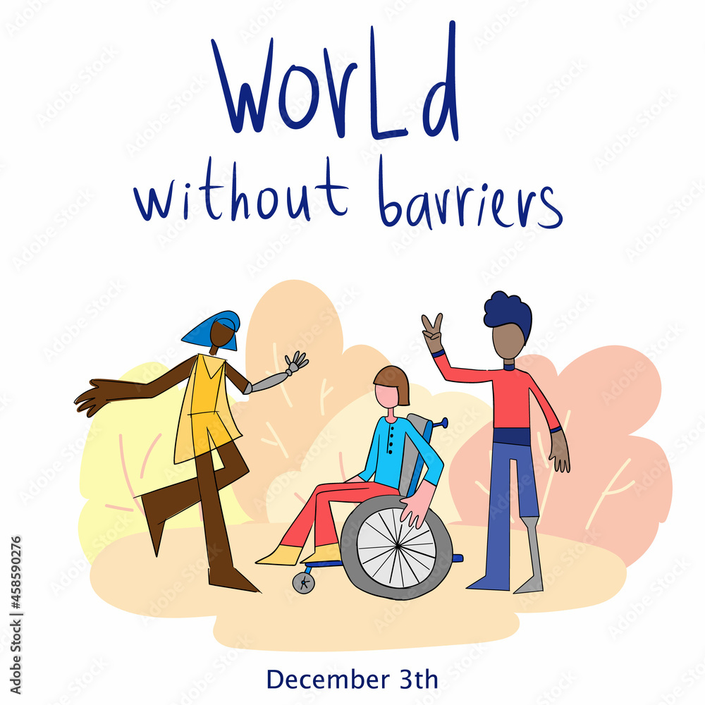 International day of disabled persons - cartoon flat poster with happy ...